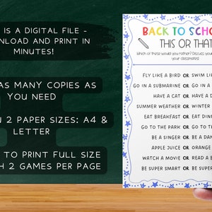 BACK 2 SCHOOL PRINTABLE - Kids This or That, Classroom Game, Get to ...