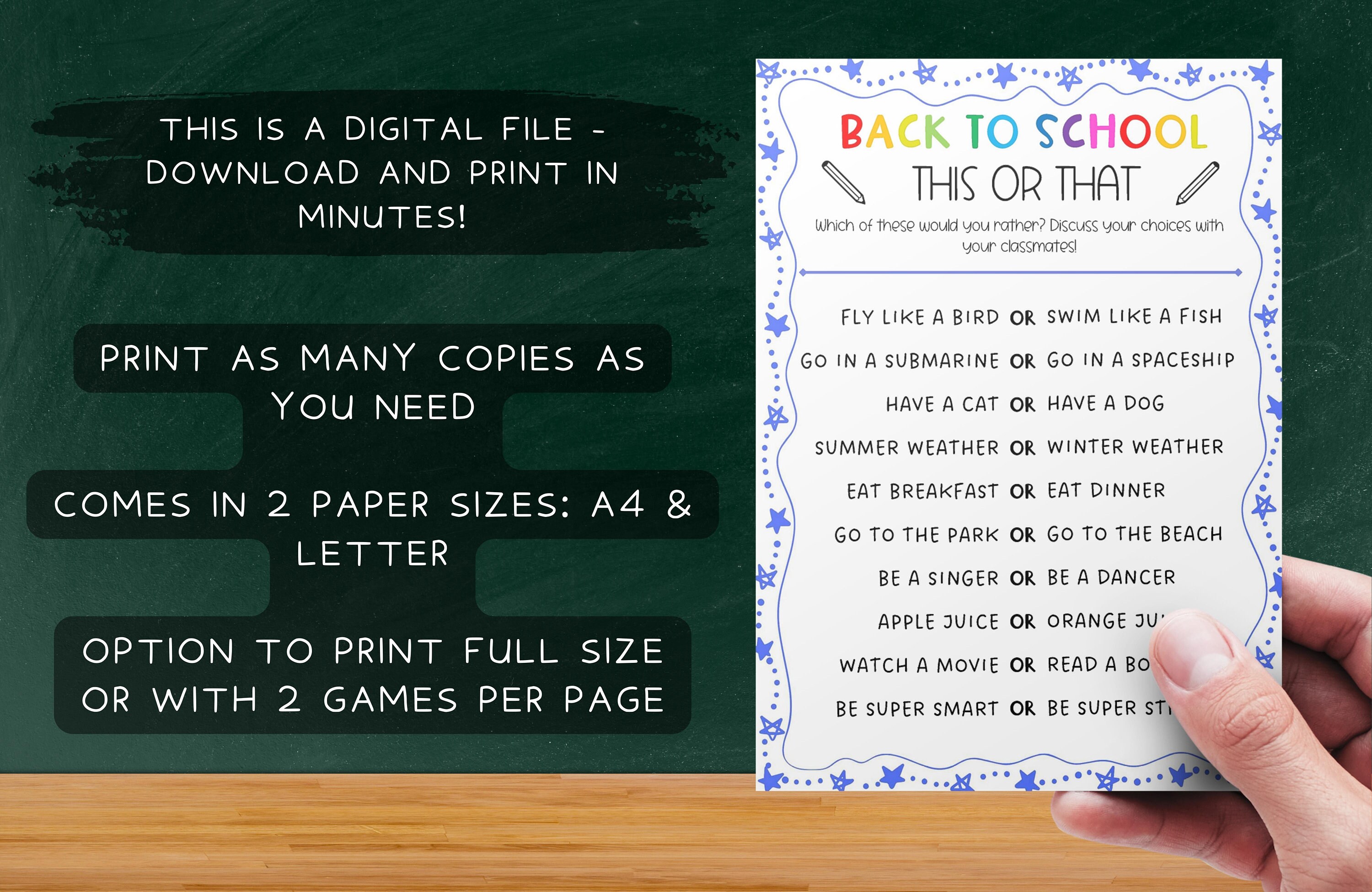 BACK 2 SCHOOL PRINTABLE Kids This or That, Classroom Game, Get to Know ...