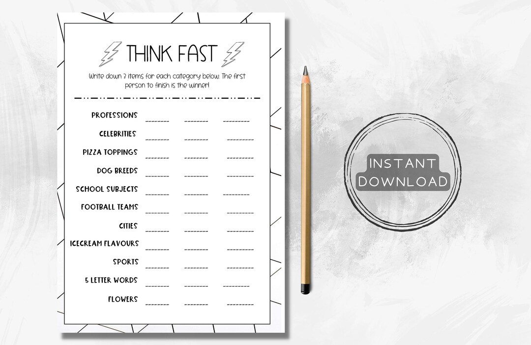 ICEBREAKER PRINTABLE Think Fast Game Party Starter Office - Etsy ICEBREAKER PRINTABLE Think Fast Game Party Starter Office - Etsy