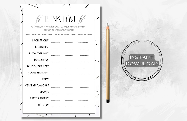 ICEBREAKER PRINTABLE Think Fast Game Party Starter Office - Etsy
