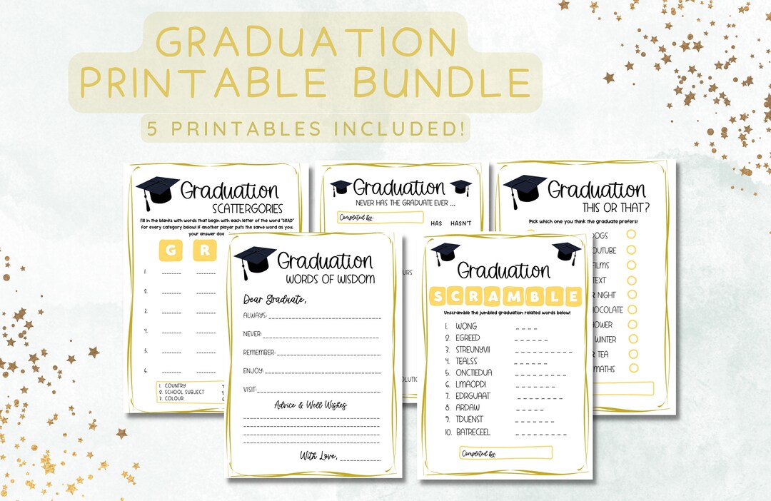 GRADUATION BUNDLE - Printable Games, Scattergories, Words of Wisdom ...