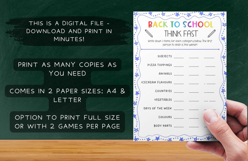 BACK 2 SCHOOL PRINTABLE - Kids Think Fast, Classroom Game, Get to Know ...