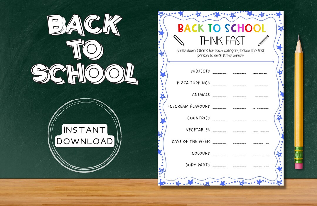 BACK 2 SCHOOL PRINTABLE - Kids Think Fast, Classroom Game, Get to Know ...