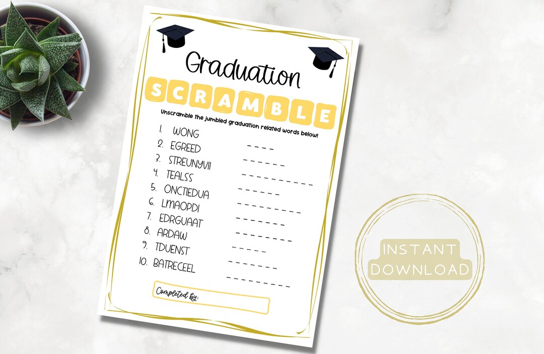 GRADUATION PARTY - Scramble, Printable Game, Gold, Minimalist ...