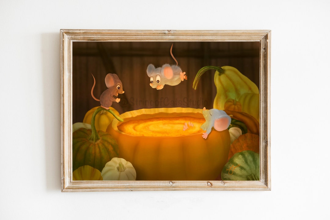 Fall Pumpkin Mouse Print, 8.5 by 11 Cute Mouse Fall Print, Fall Home ...