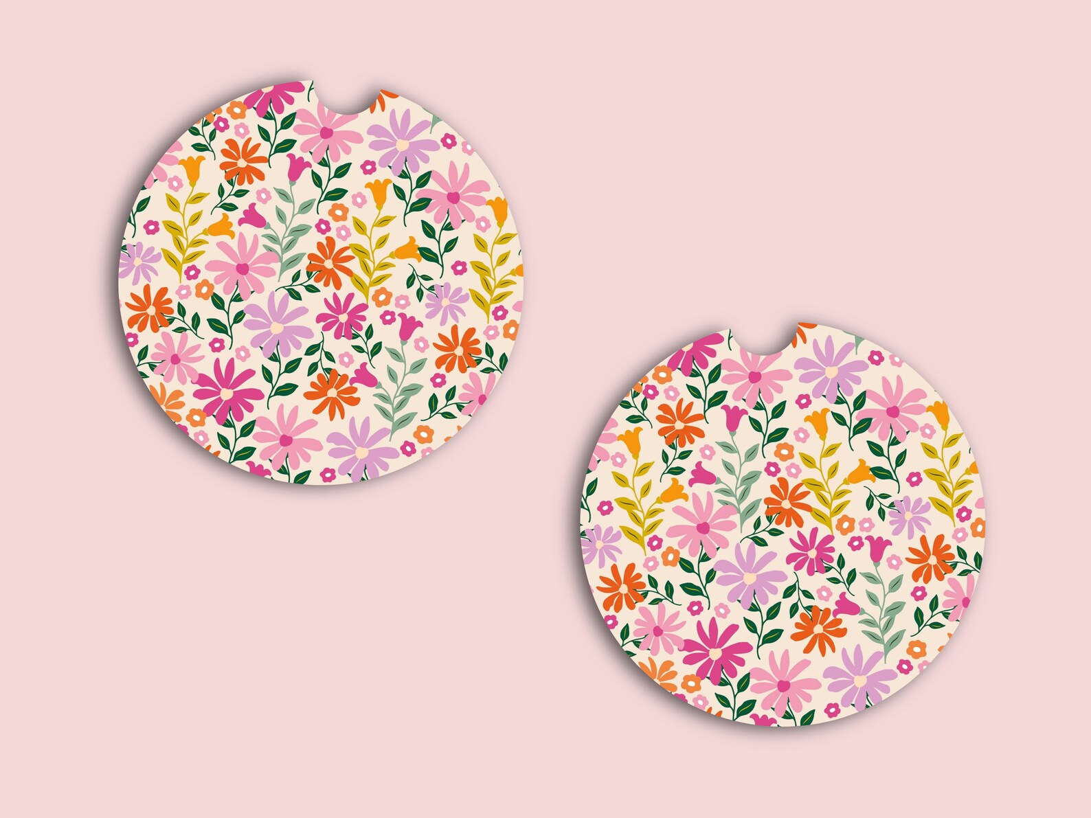 Floral Flowers Cute Car Coasters, Set of 2, Cute Aesthetic Car Coasters ...