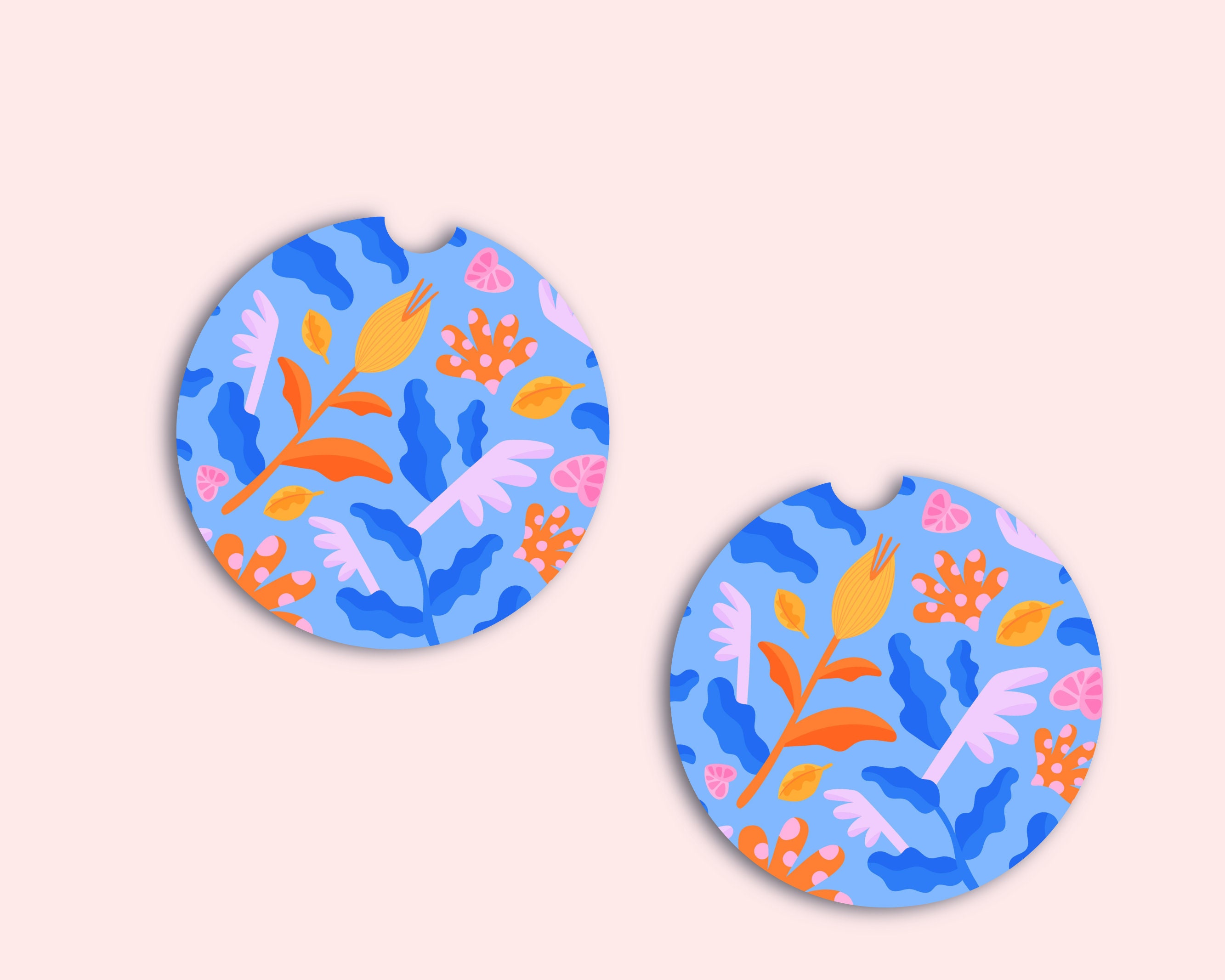 Floral Flowers Cute Car Coasters, Set of 2, Cute Aesthetic Car Coasters ...