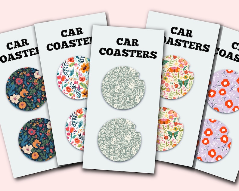 Floral Flowers Cute Car Coasters, Set of 2, Cute Aesthetic Car Coasters ...