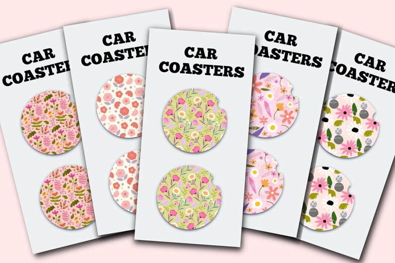 Floral Flowers Cute Car Coasters, Set of 2, Cute Aesthetic Car Coasters ...