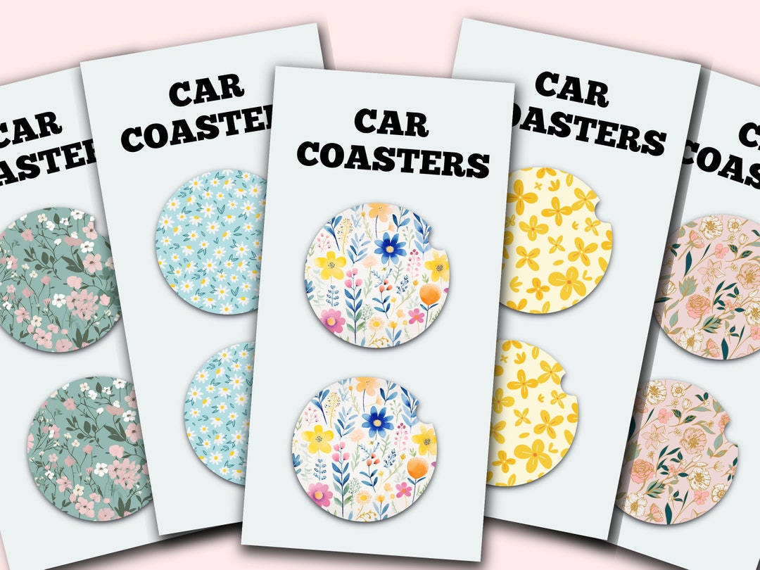 Floral Flowers Cute Car Coasters, Set of 2, Cute Aesthetic Car Coasters ...