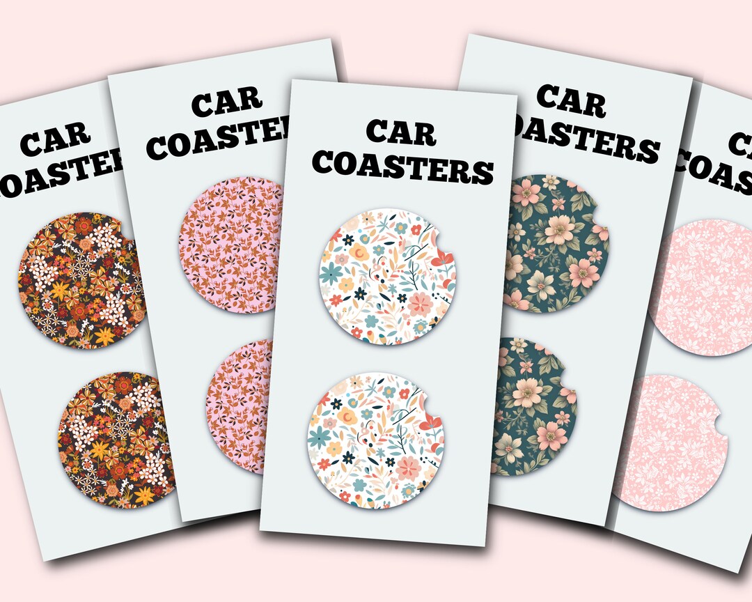 Floral Flowers Cute Car Coasters, Set of 2, Cute Aesthetic Car Coasters ...