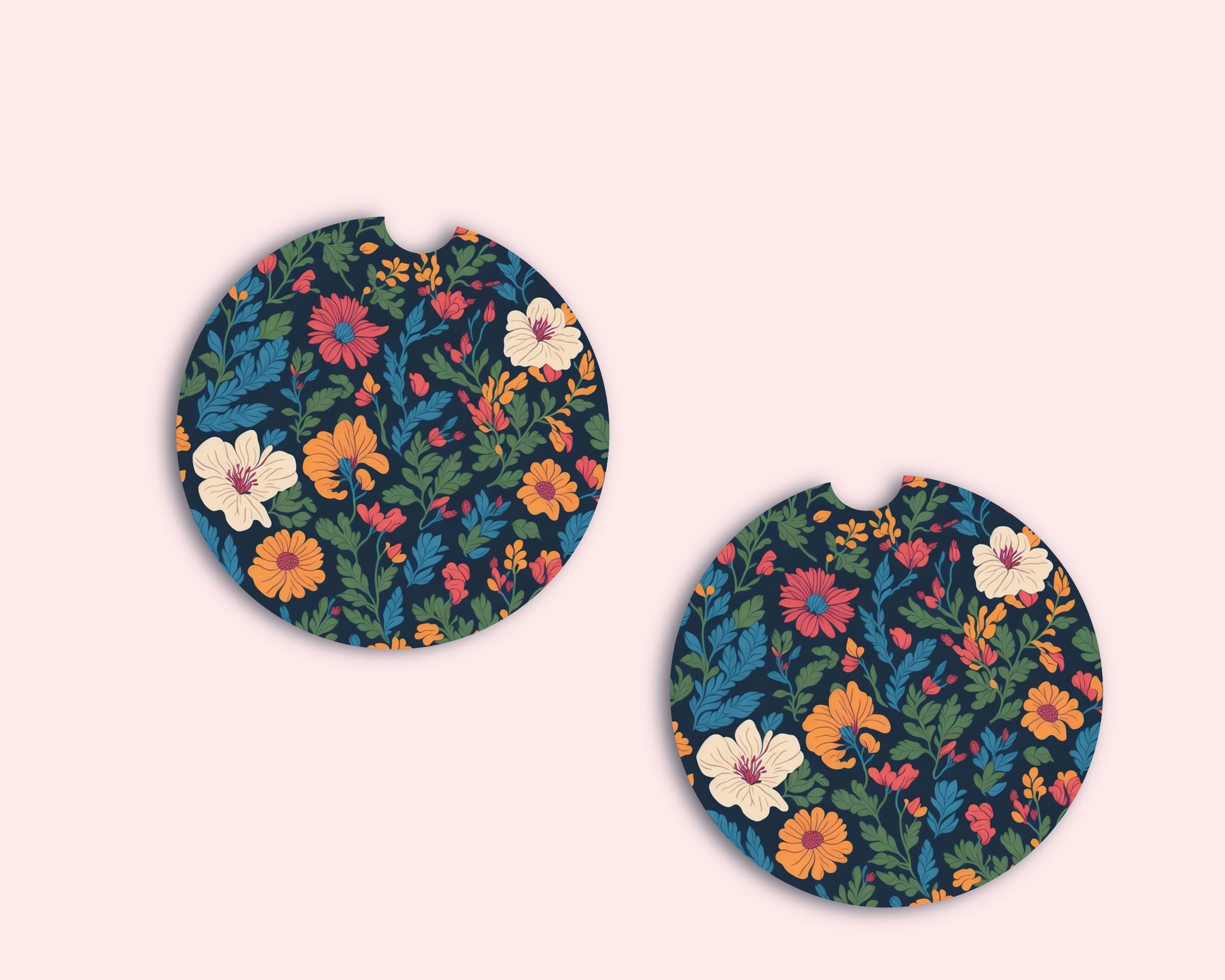 Floral Flowers Cute Car Coasters, Set of 2, Cute Aesthetic Car Coasters ...