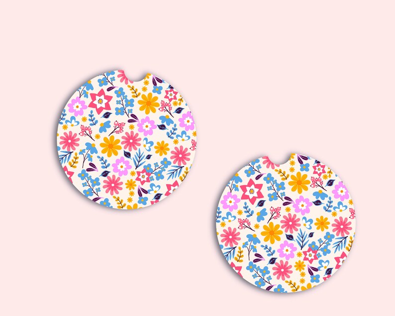 Floral Flowers Cute Car Coasters, Set of 2, Cute Aesthetic Car Coasters ...