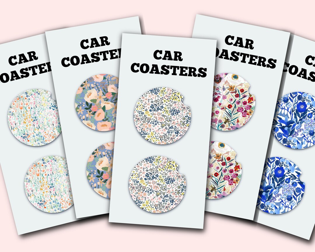 Floral Flowers Cute Car Coasters, Set of 2, Cute Aesthetic Car Coasters ...