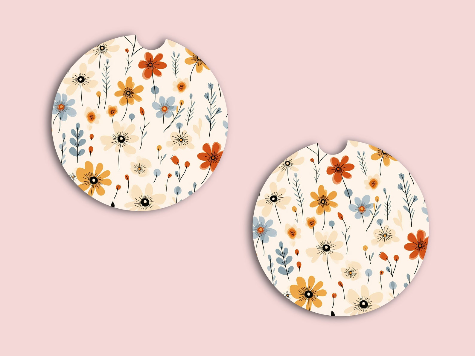 Floral Flowers Cute Car Coasters, Set of 2, Cute Aesthetic Car Coasters ...