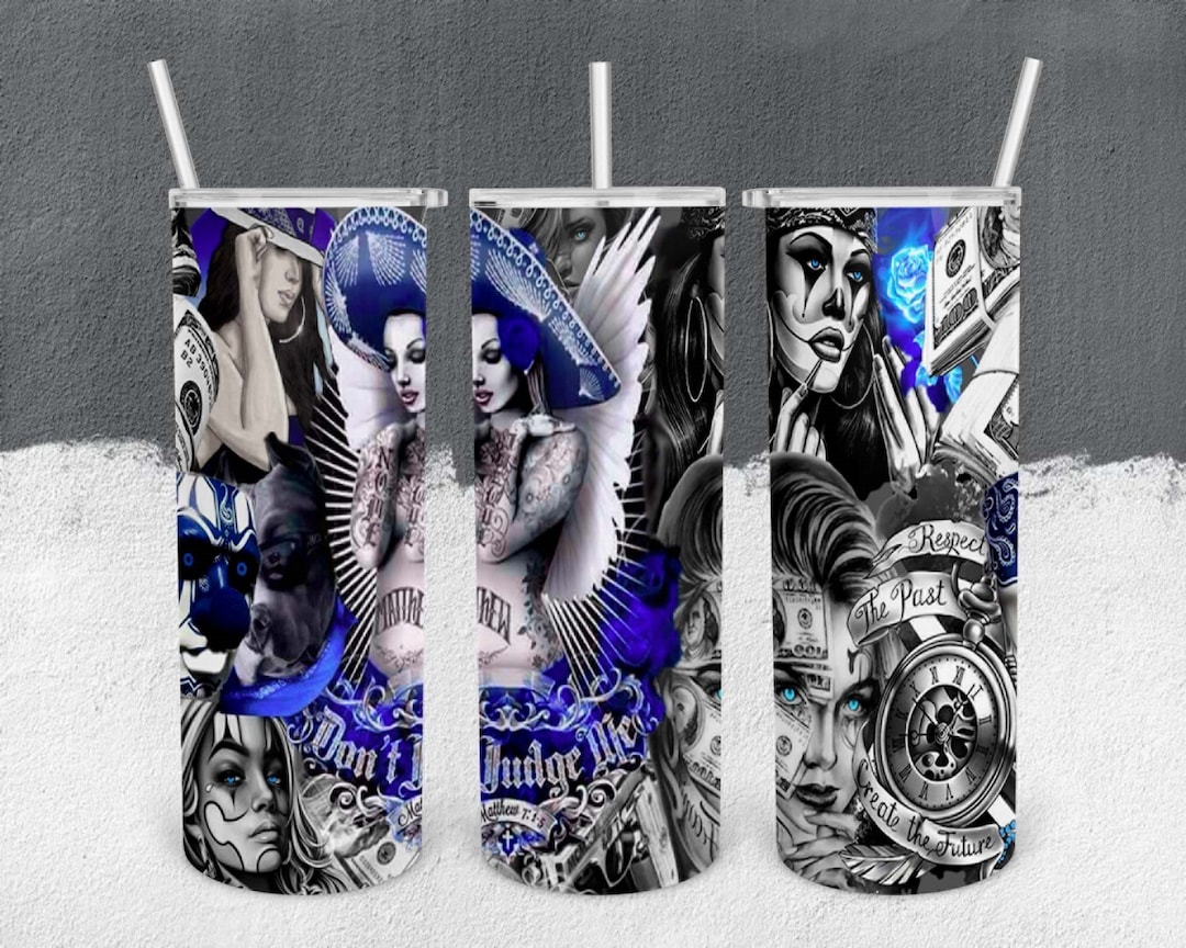Chicano Art Girl Tattoo Old School 20oz Skinny Lowrider Tumbler Wrap ...