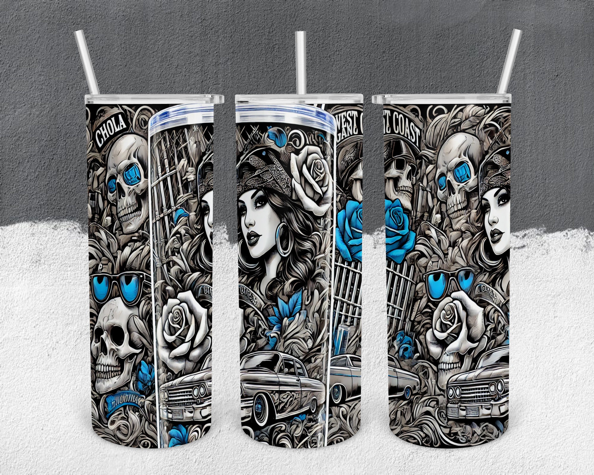 Chicana Art Girl Tattoo Old School 20oz Skinny Tumbler Template Wrap ...