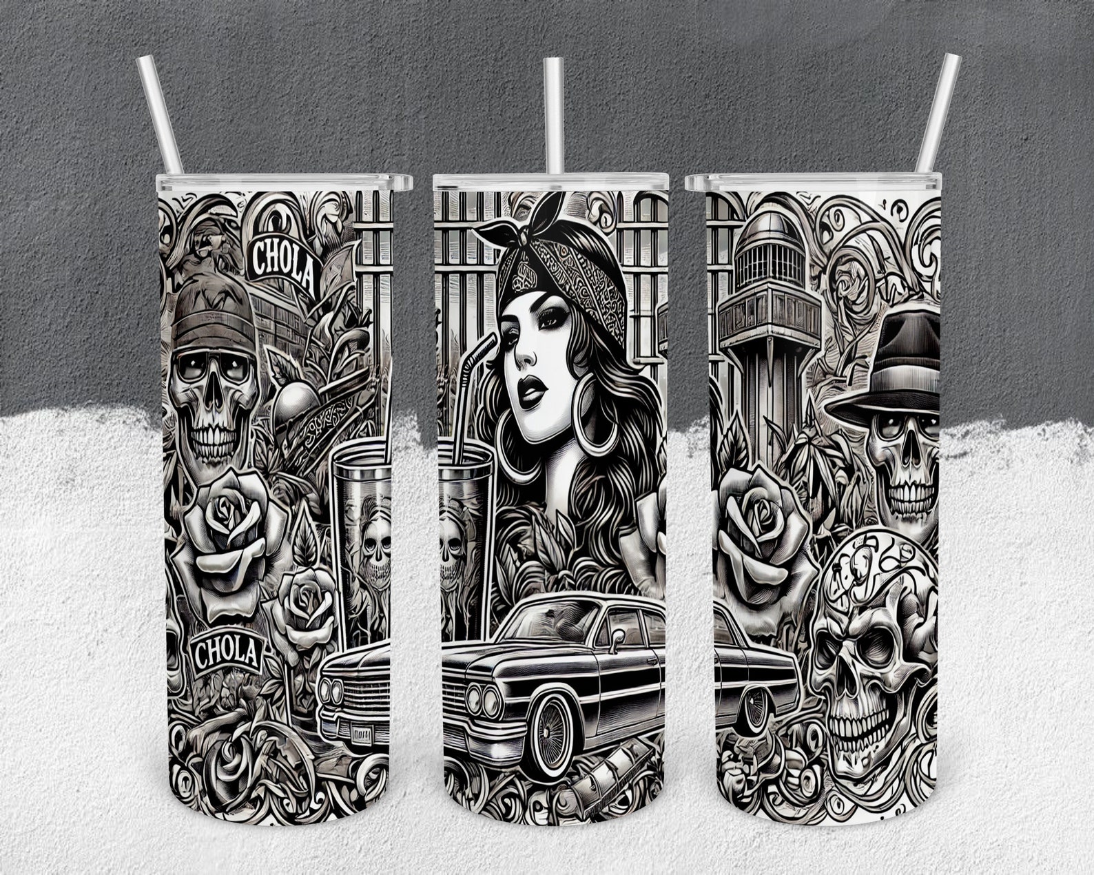 Chicana Art Girl Tattoo Old School 20oz Skinny Tumbler Template Wrap ...