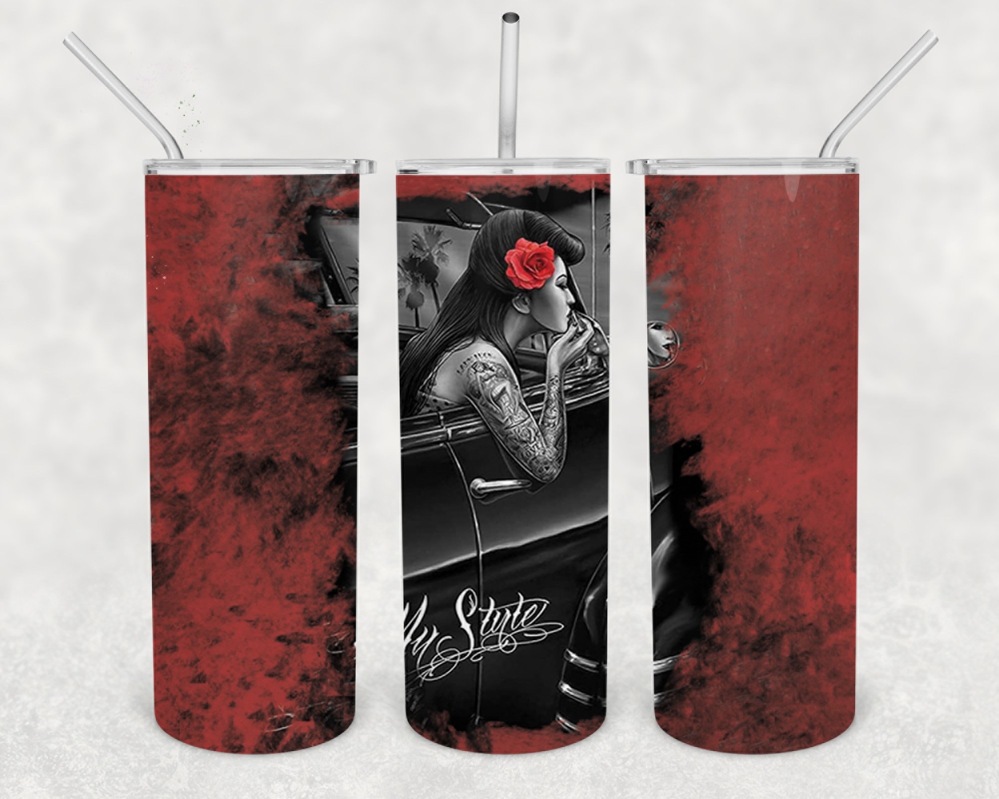 Chicano Art Girl Tattoo Old School 20oz Skinny Tumbler Template Wrap ...