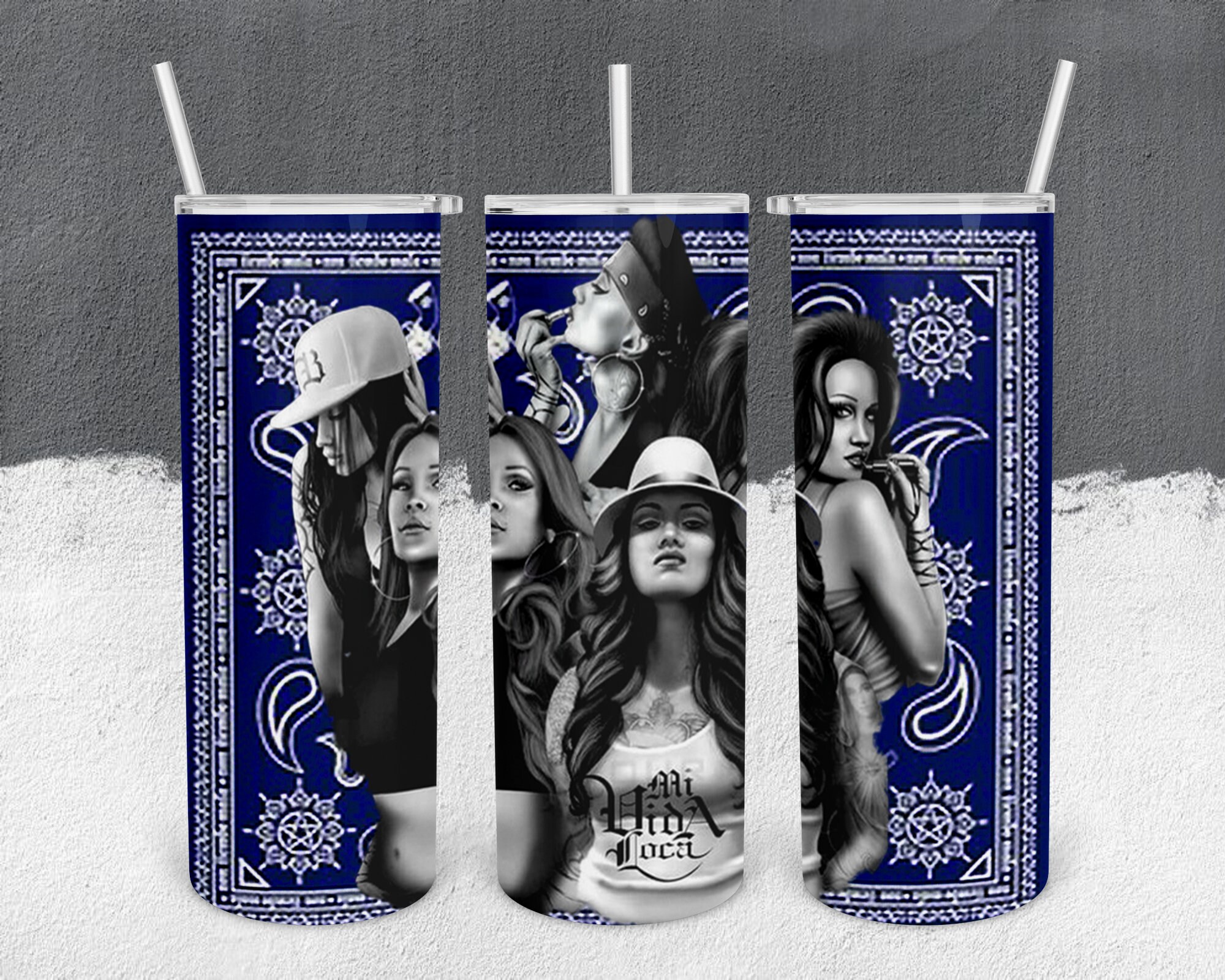Chicano Art Girl Tattoo Old School 20oz Skinny Tumbler Lowrider Wrap ...