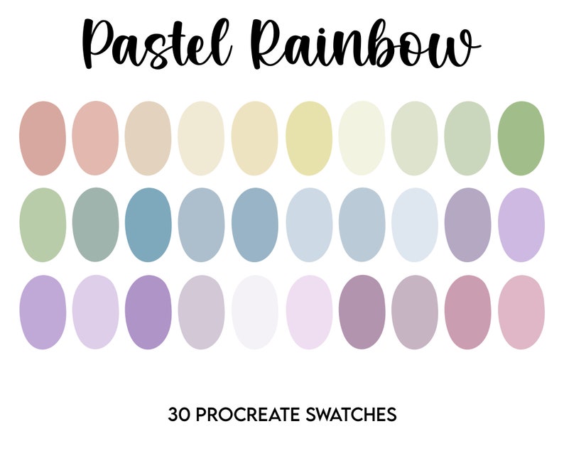 Pastel Rainbow Procreate Palette // Swatches // Muted Pastel Color ...