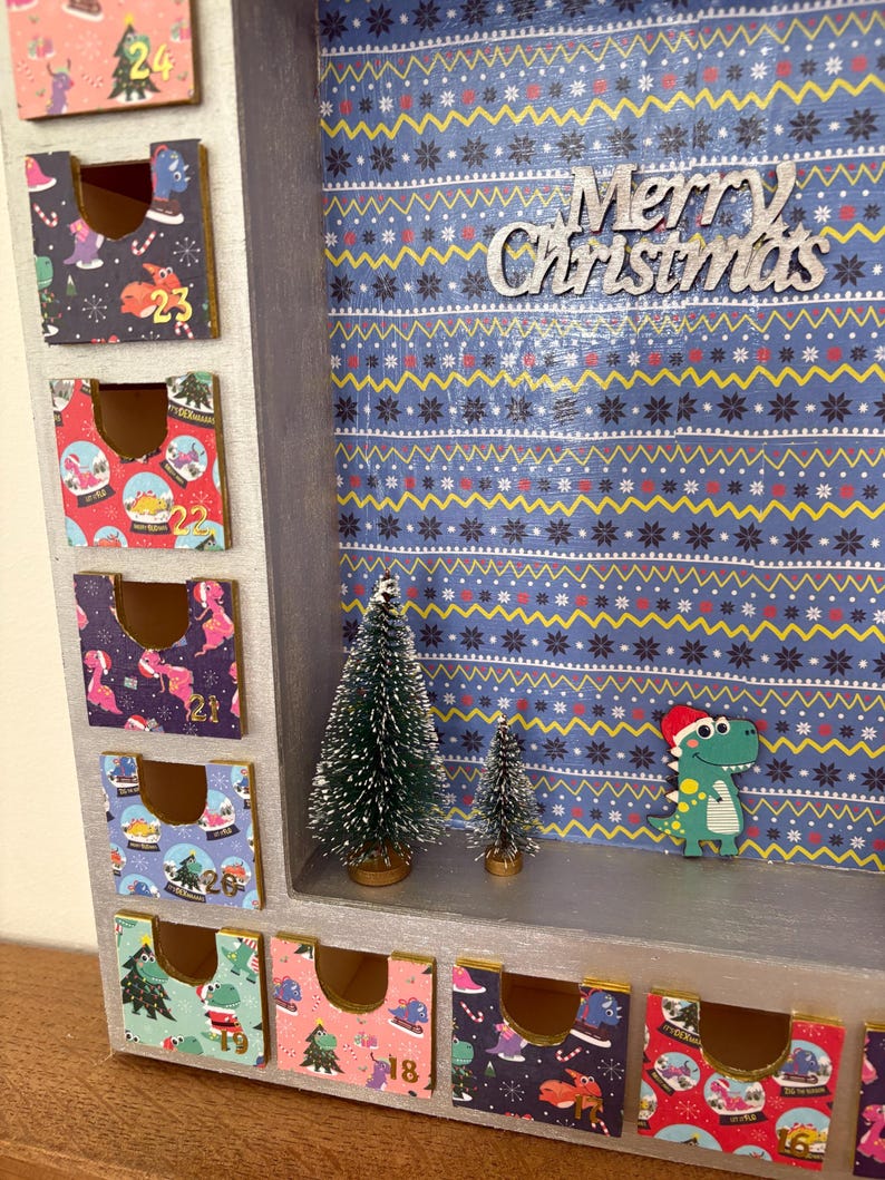 Handpainted Wooden Advent Calendar - Dinosaur Rex - Etsy