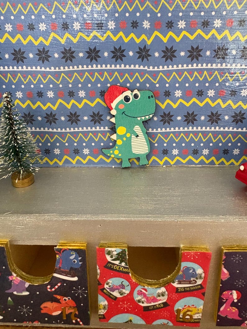 Handpainted Wooden Advent Calendar - Dinosaur Rex - Etsy