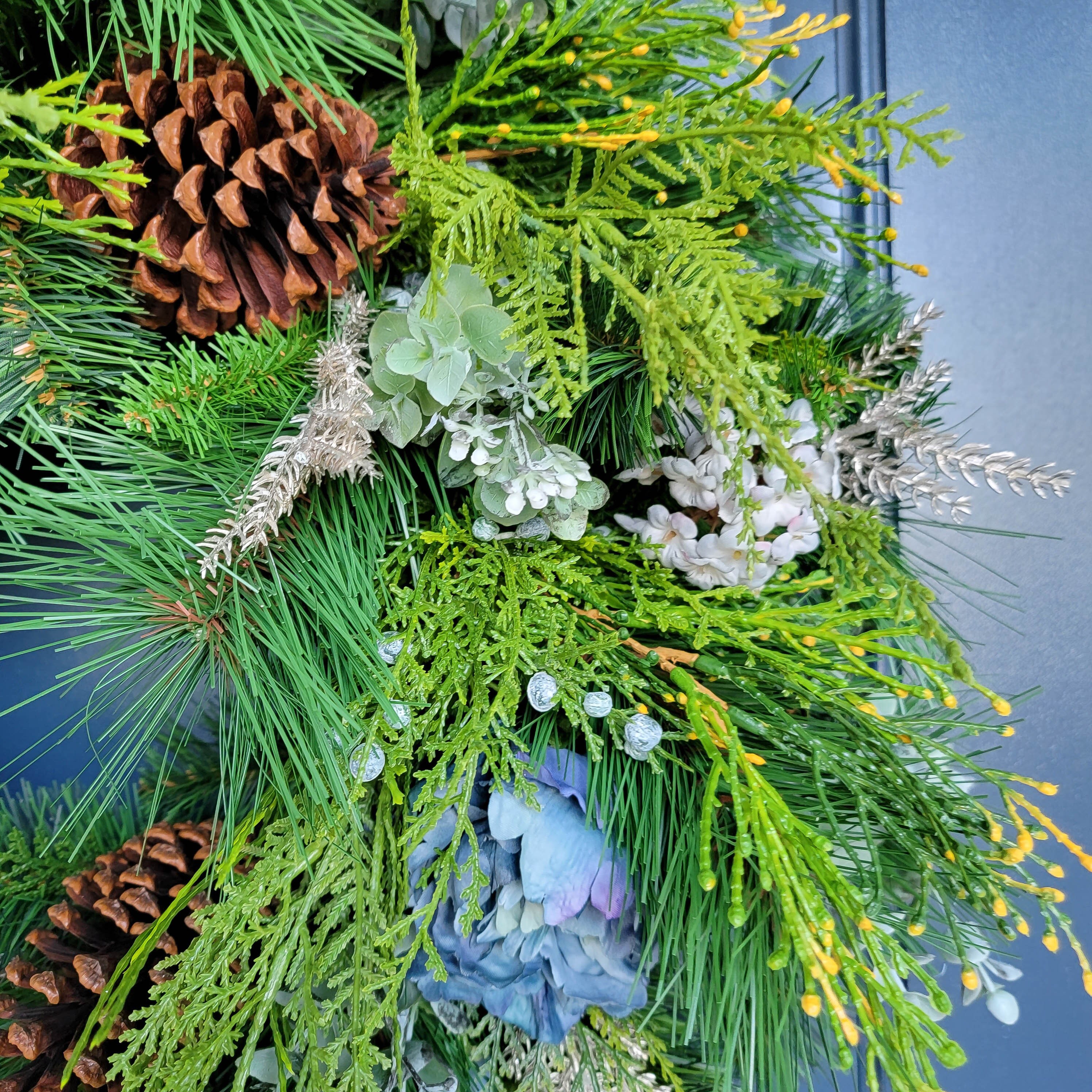 Glam Dusty Blue Winter Evergreen Wreath for Front Door - Etsy