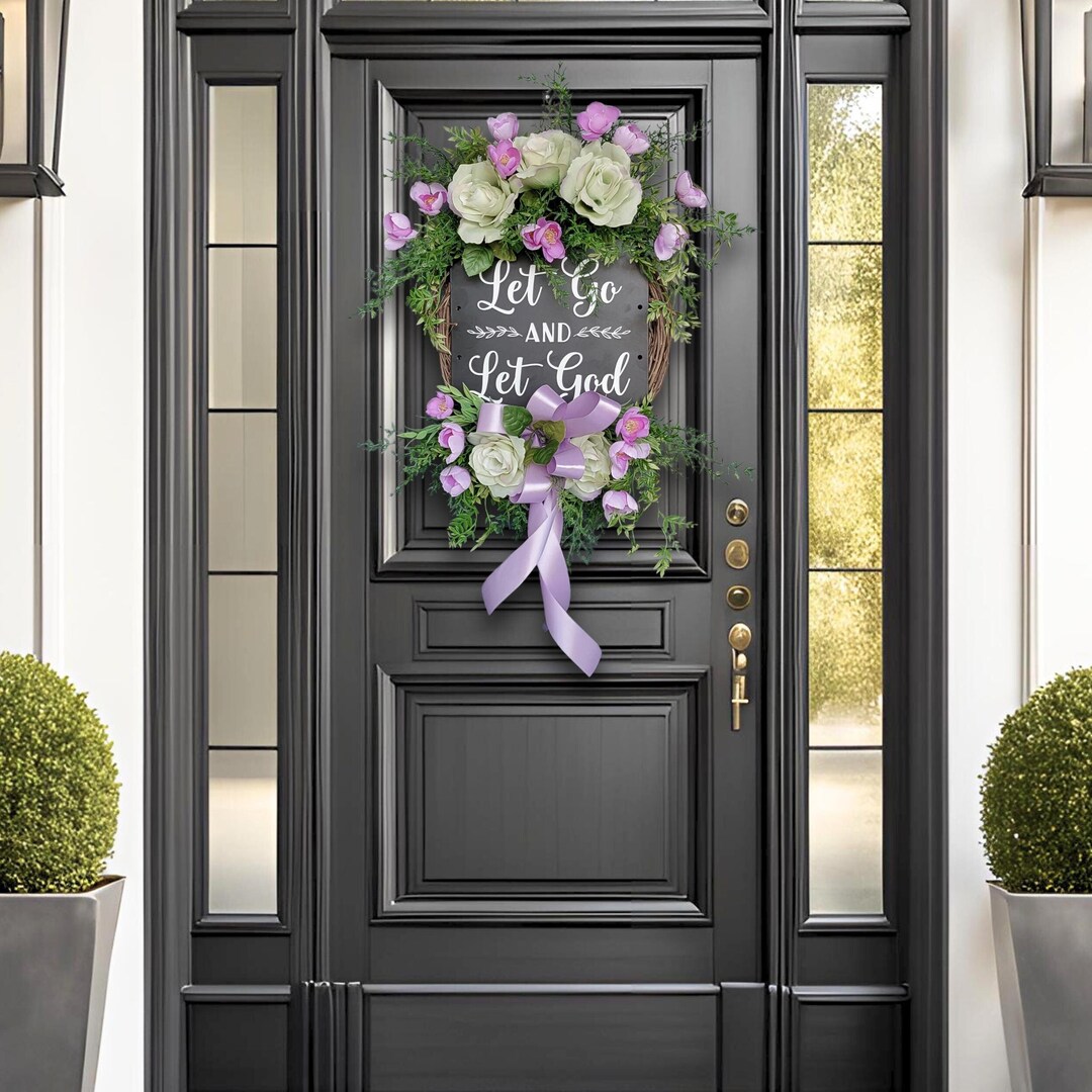 Christian Wreath, Silk Flower Wreath With Roses, Let Go and Let God ...