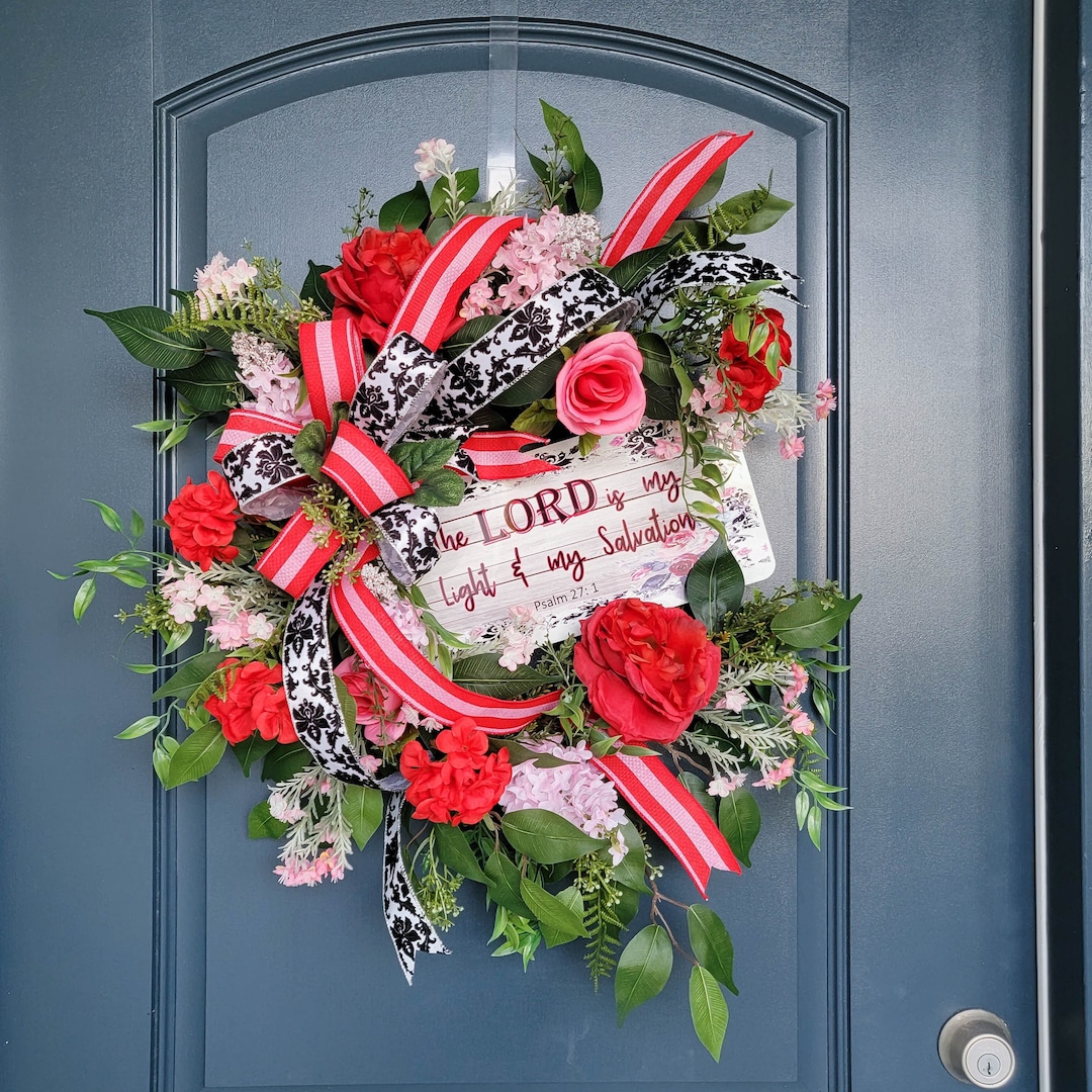 Bible Verse Wreath With Red Roses for Summer Front Door, Year Round ...