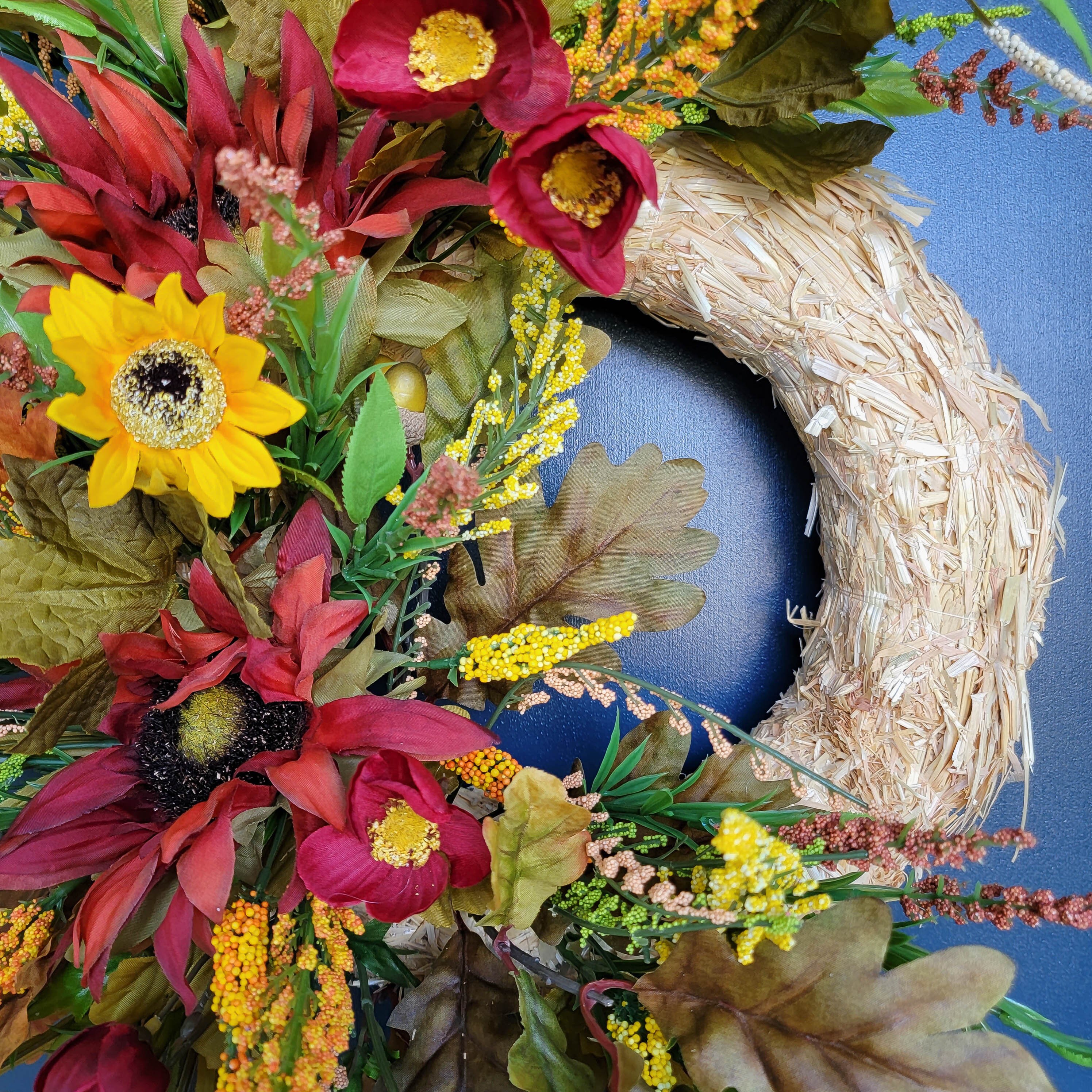 Rustic Fall Straw Wreath With Sunflowers for Front Door, Autumn ...