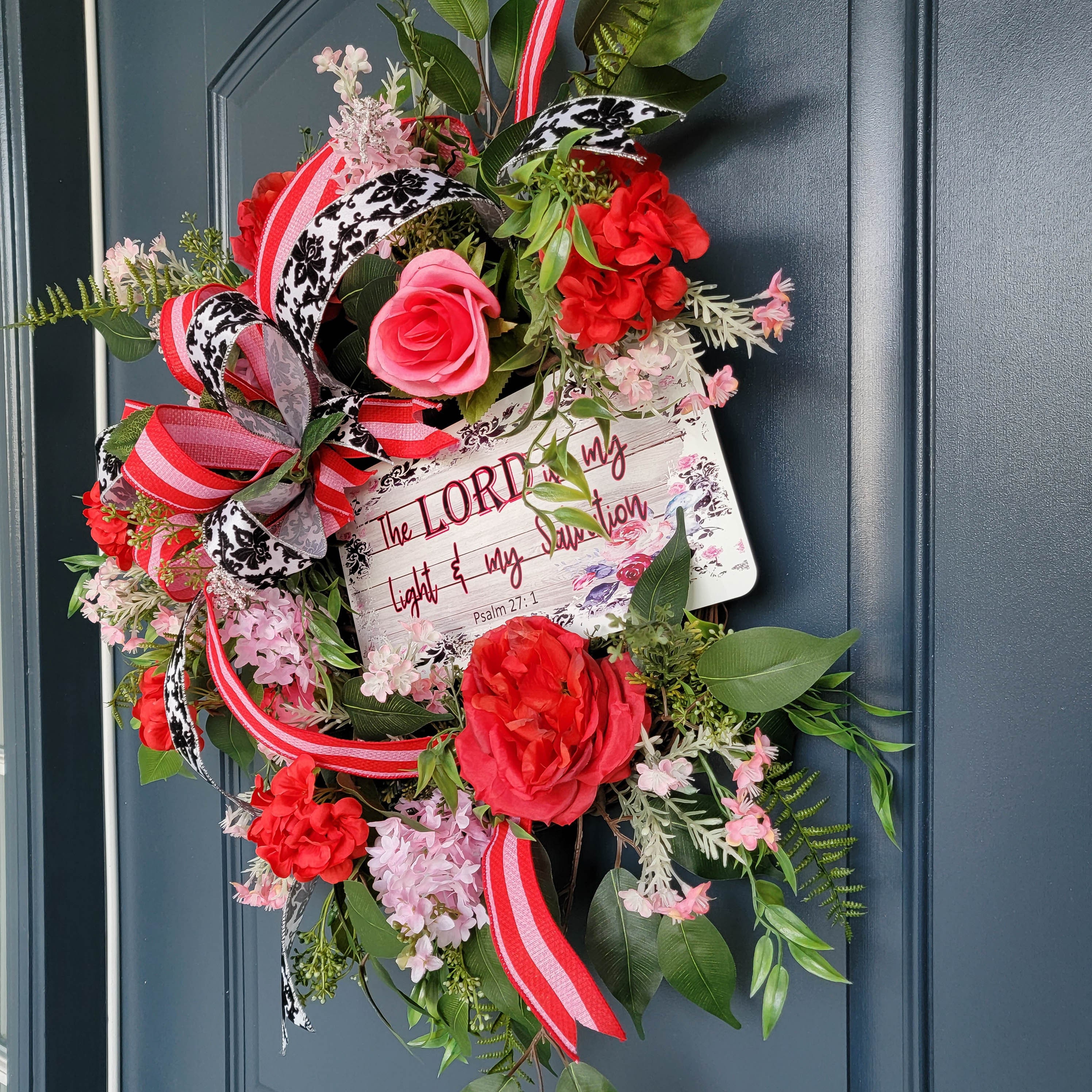 Bible Verse Wreath With Red Roses for Summer Front Door, Year Round ...