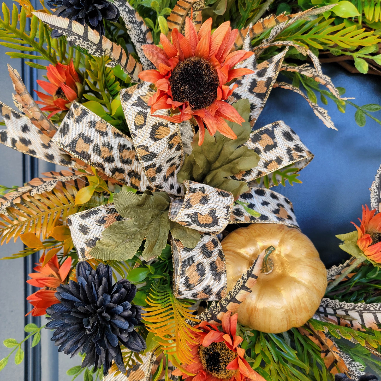 Blue and Orange Fall Leopard Print Wreath for Front Door, Designer ...