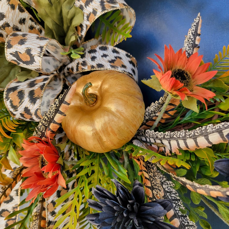 Blue and Orange Fall Leopard Print Wreath for Front Door - Etsy