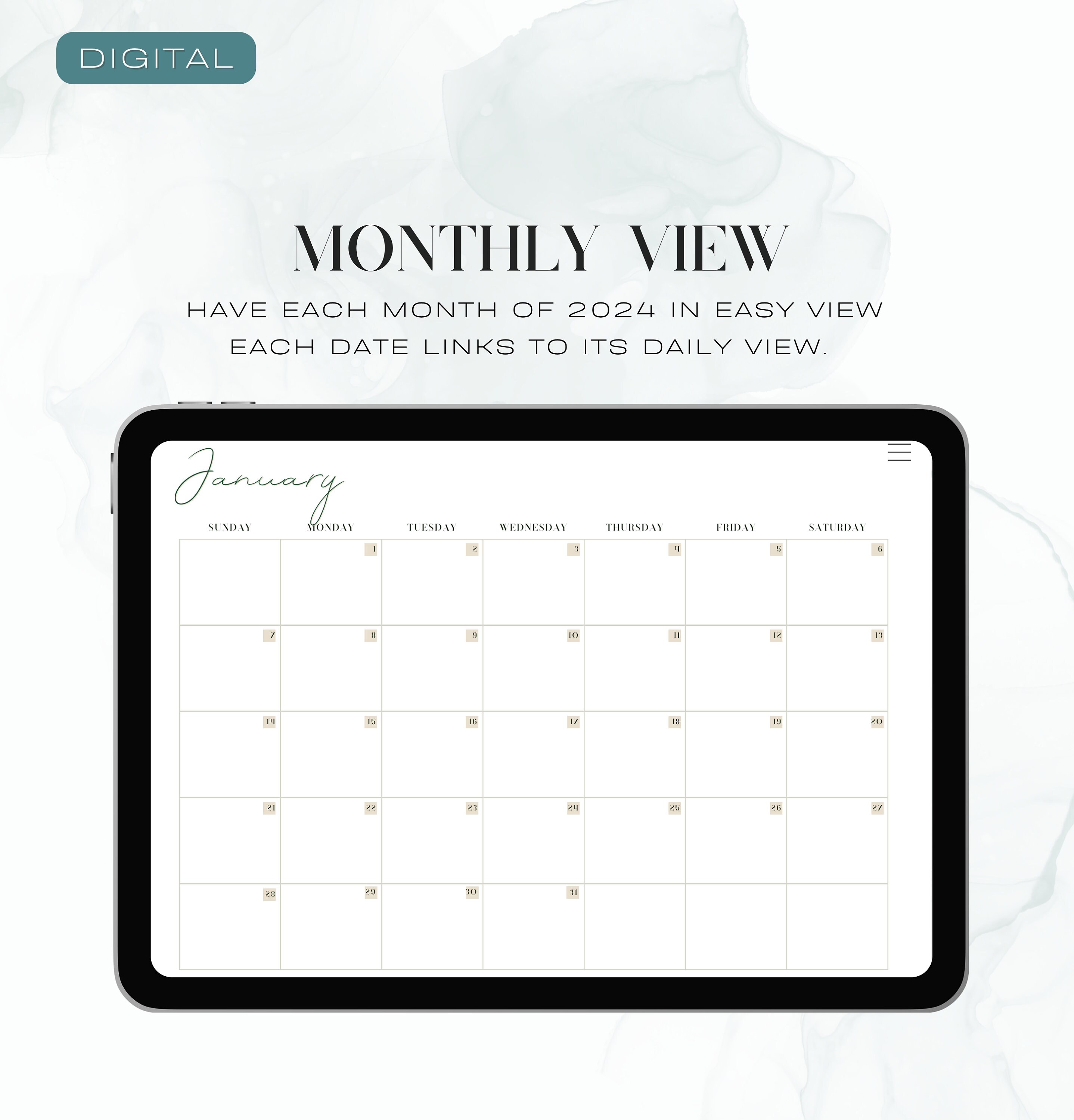 Basic Digital Journal 2024, Daily Digital Planner, Simple Monthly ...