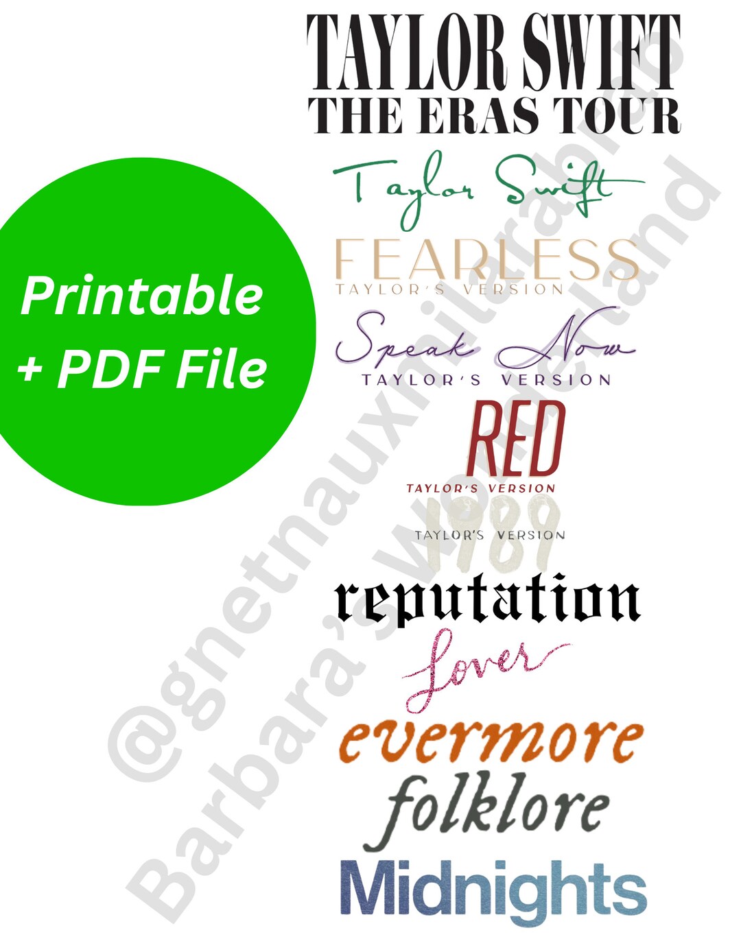 Taylor Swift Printables PDF File - Etsy