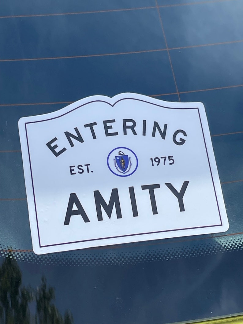 Entering Amity Sticker, Amity Island Town Sign From Movie Jaws, Sticker ...