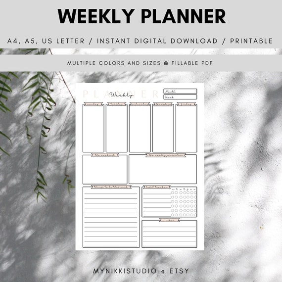 Weekly Planner Printable Weekly Agenda Minimal Weekly - Etsy