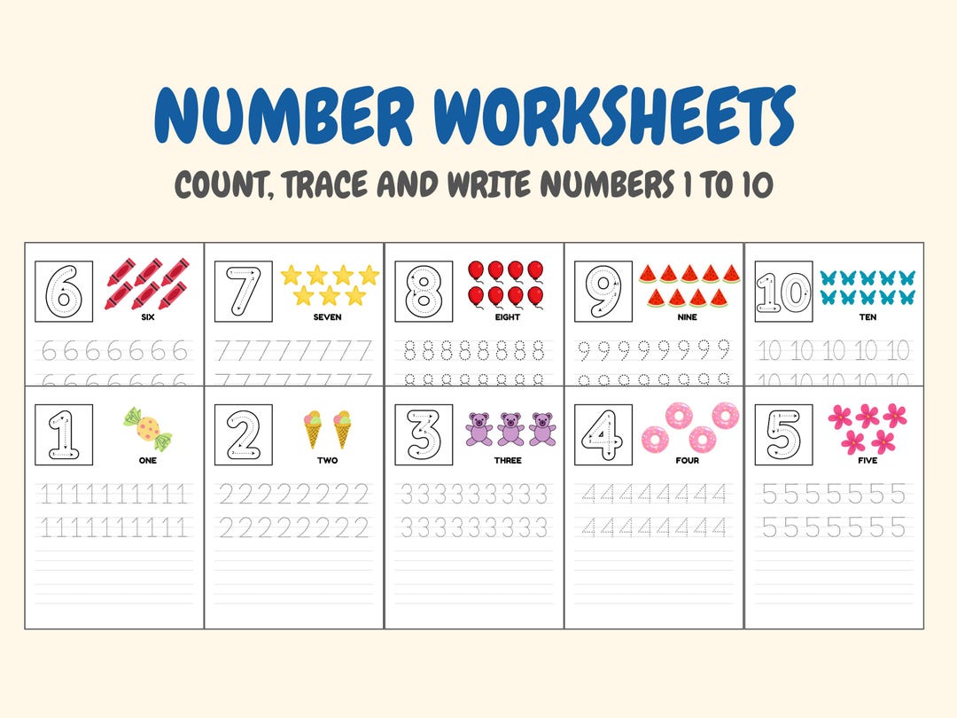 1-10 Counting, Tracing & Writing Worksheets | Printable Preschool and ...