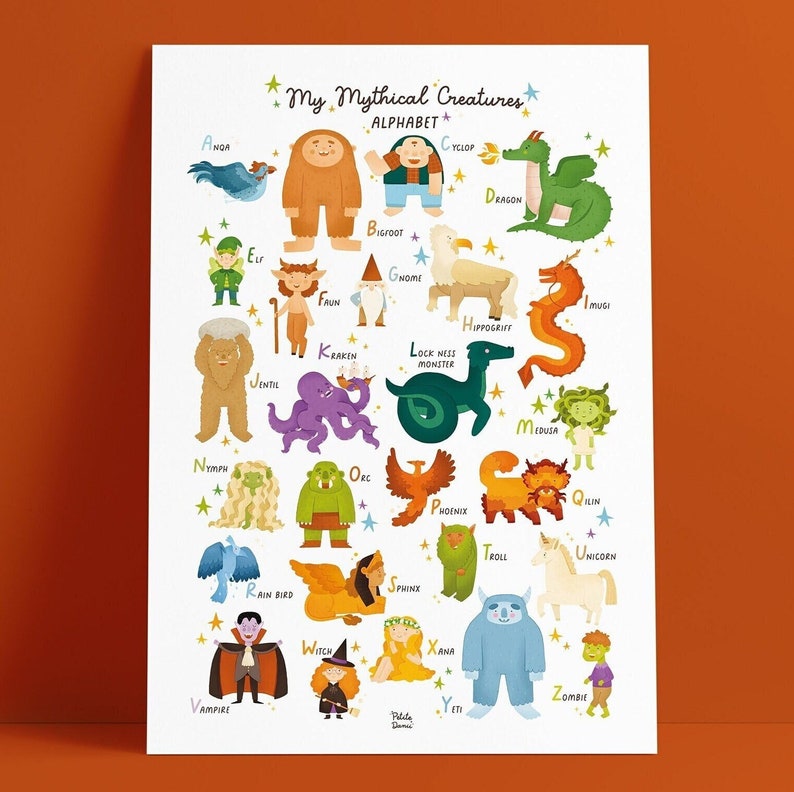 Mythical Creatures Alphabet Poster A3 Print for Kid's Room & Nursery ...