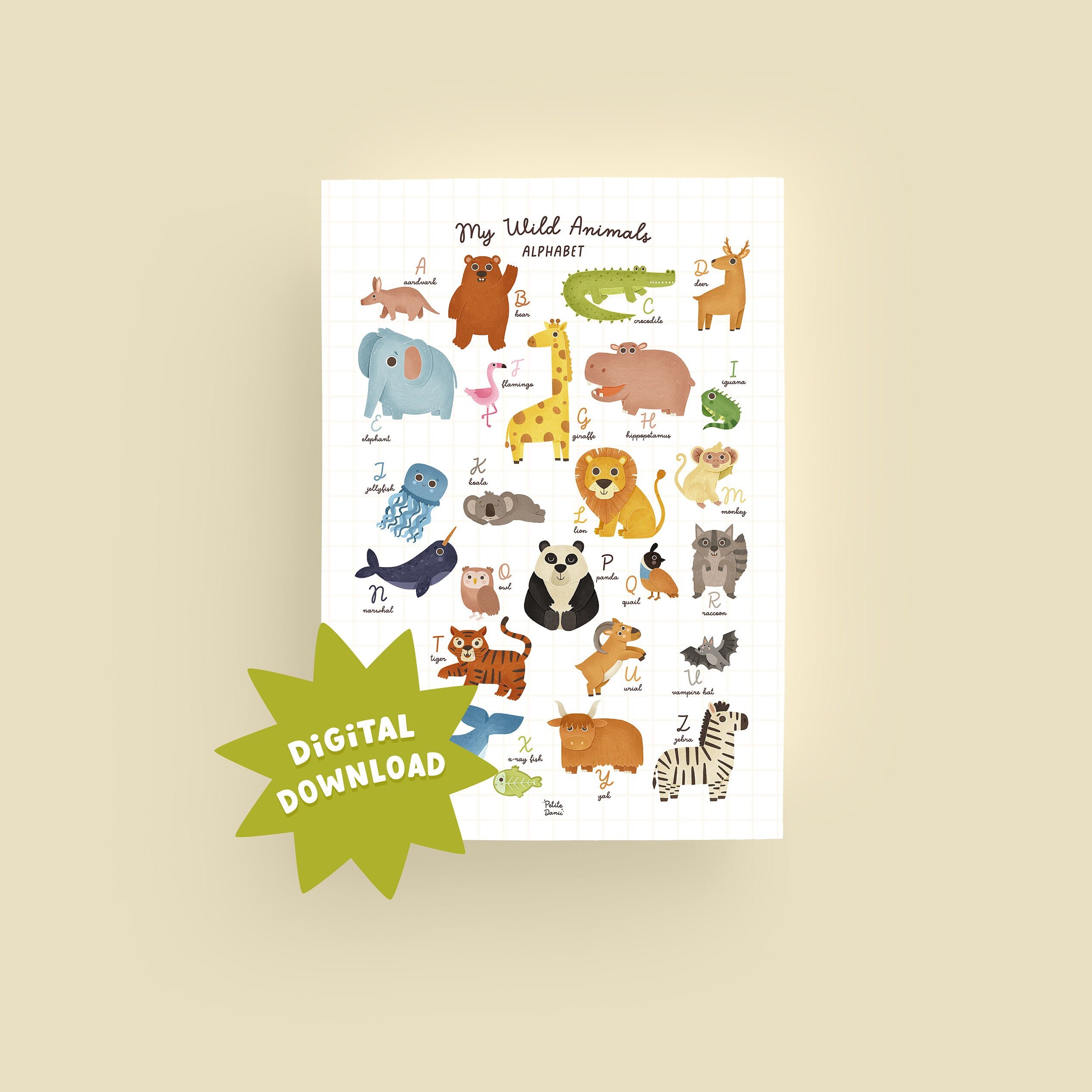 PRINTABLE My Wild Animals Alphabet Poster Kids Room Nursery ...