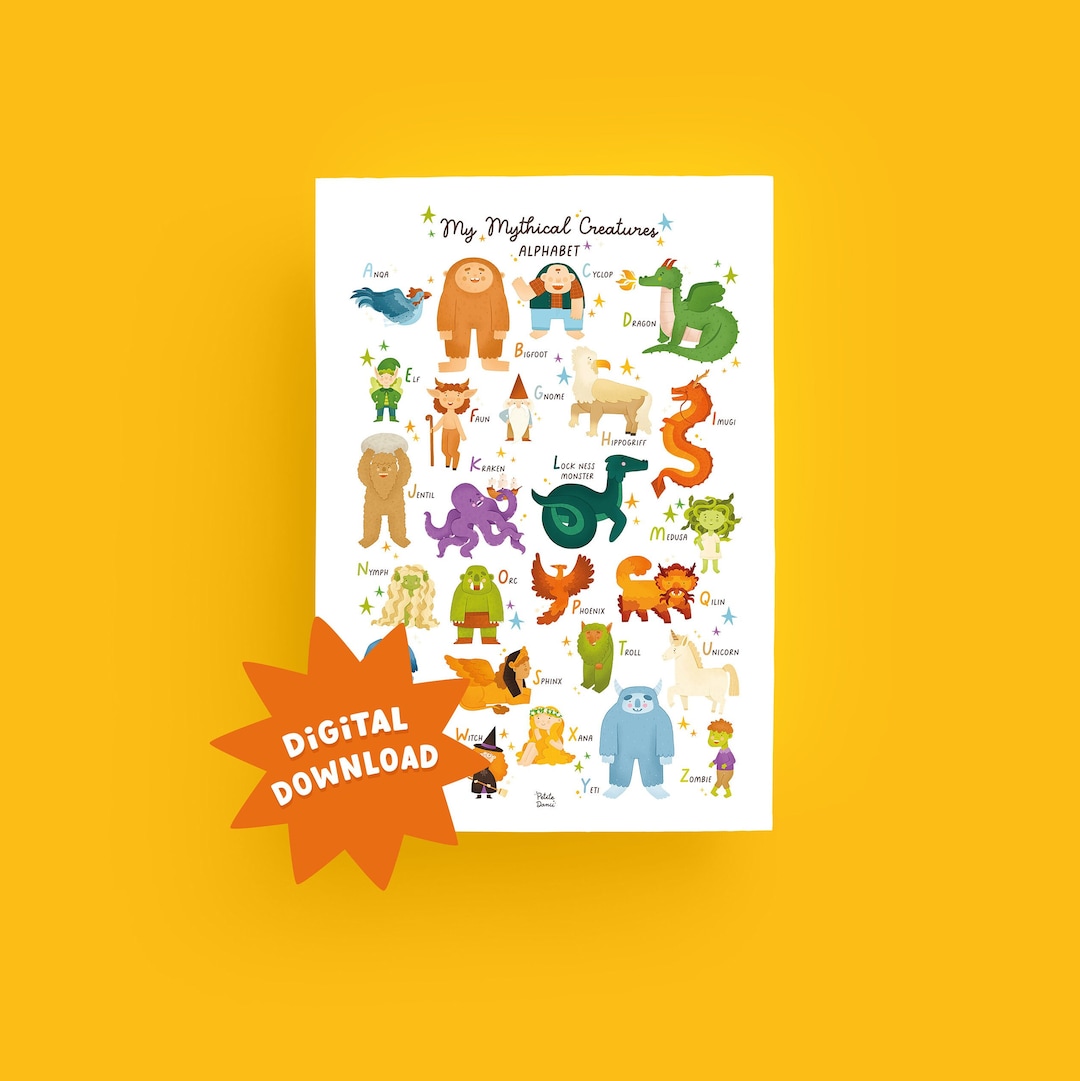 My Mythical Creatures Alphabet Printable Poster Kids Room & Nursery ...