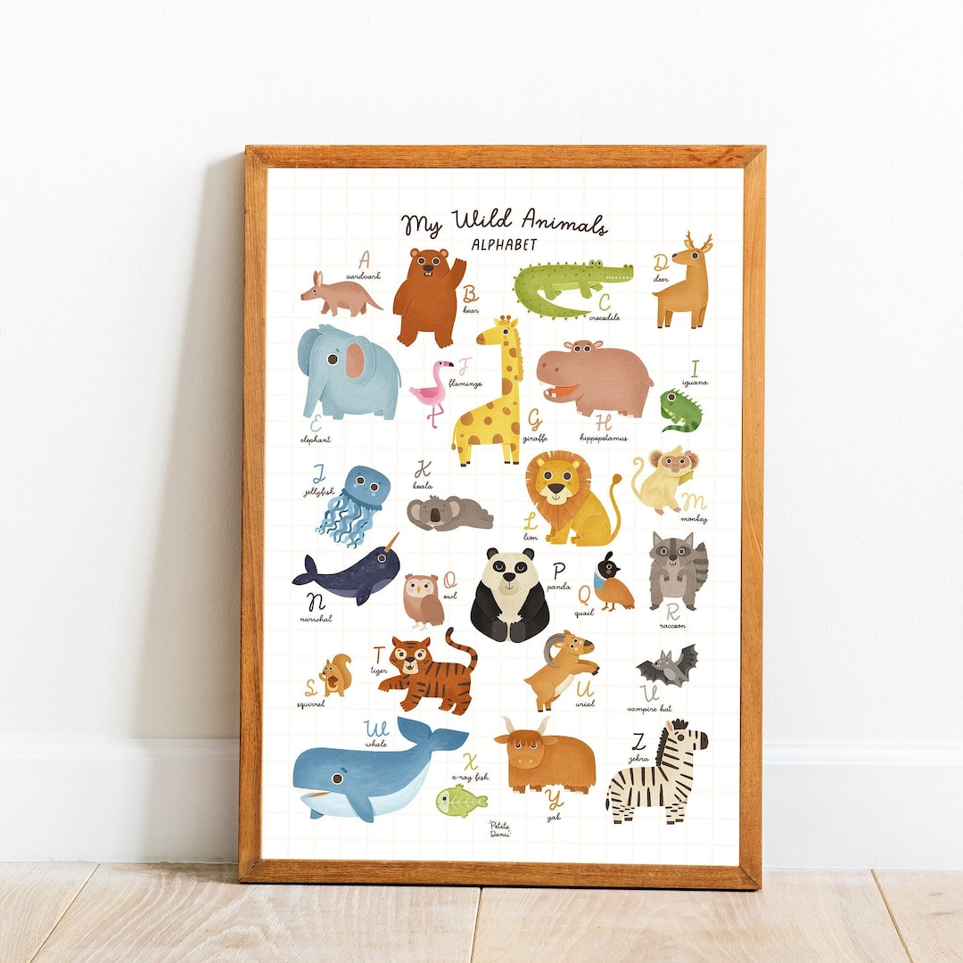 Wild Animals Alphabet Poster Educational A3 Print for Kids Room ...