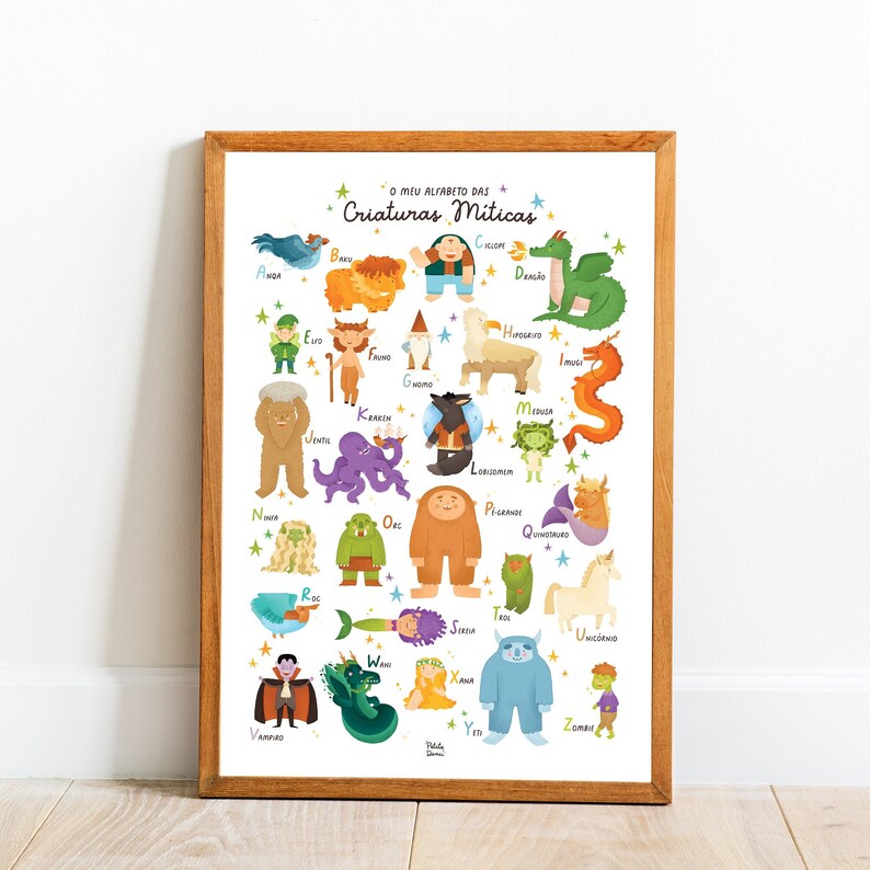 Alphabet of Mythical Creatures A3 Poster for Children's Room and ...