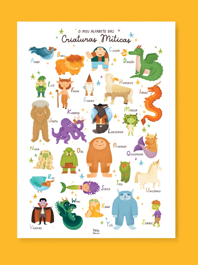 Alphabet of Mythical Creatures A3 Poster for Children's Room and ...