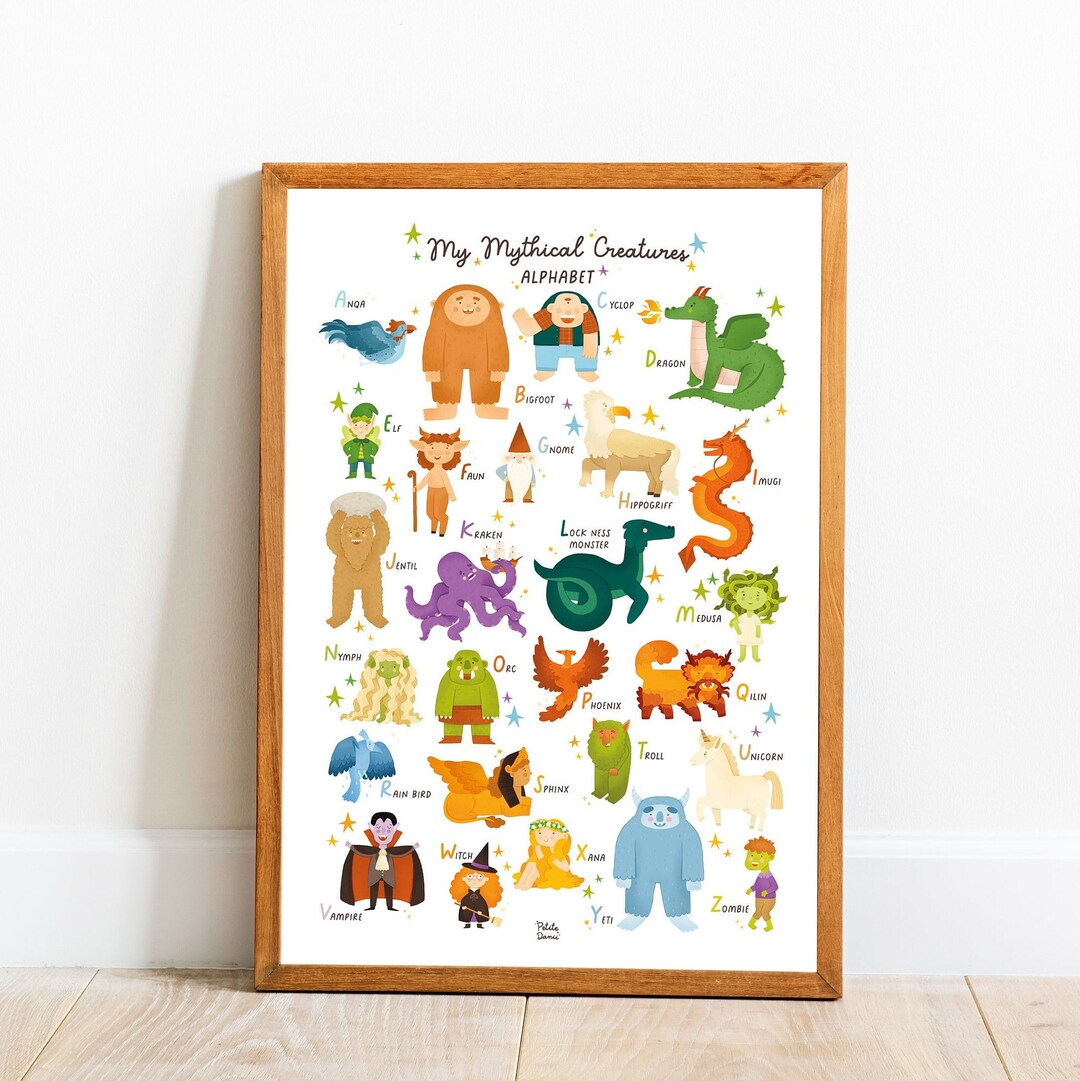 Mythical Creatures Alphabet Poster A3 Print for Kids Room & Nursery ...