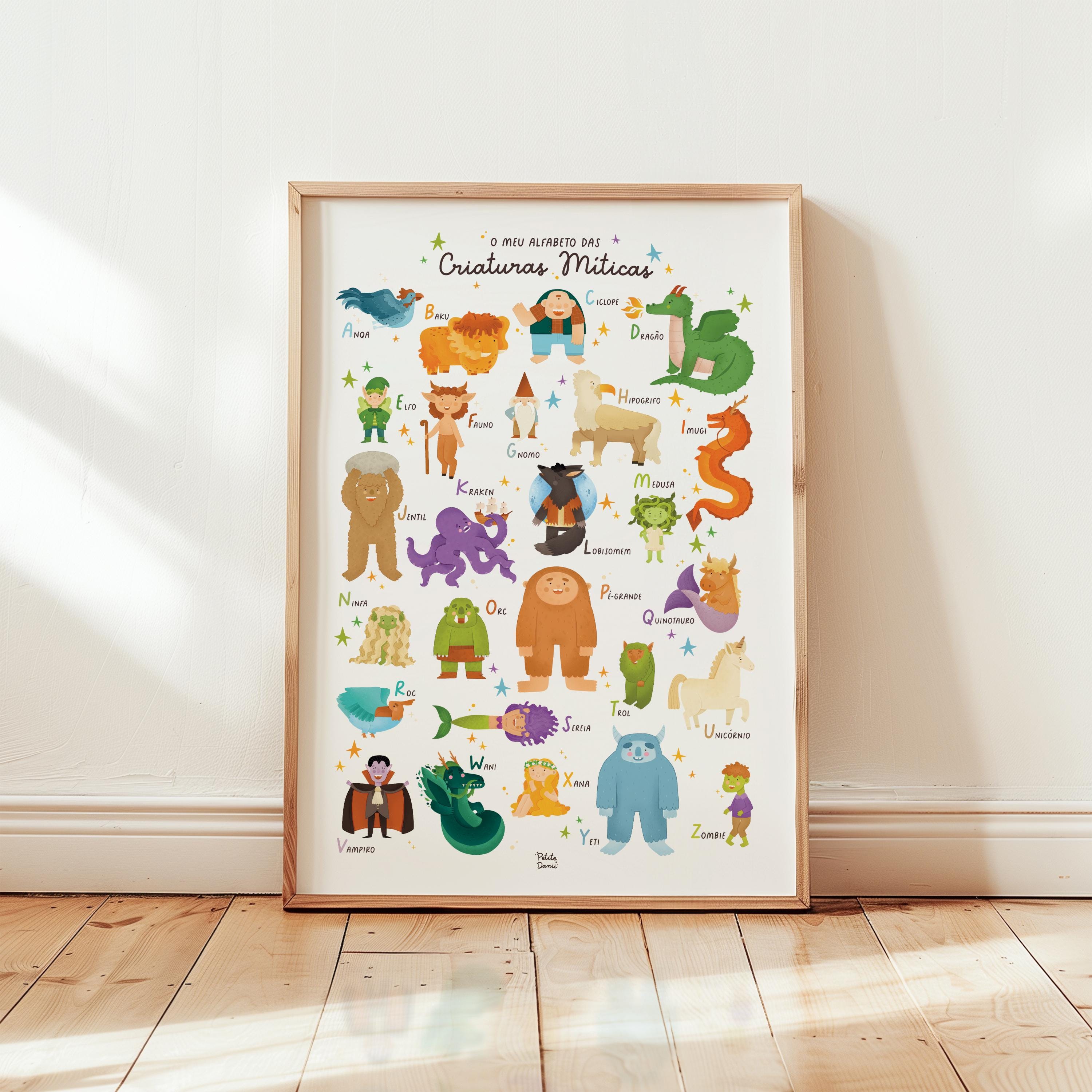 Mythical Creatures Alphabet Poster A3 Print for Kid's Room & Nursery ...