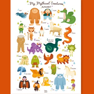Mythical Creatures Alphabet Poster A3 Print for Kids Room & Nursery ...