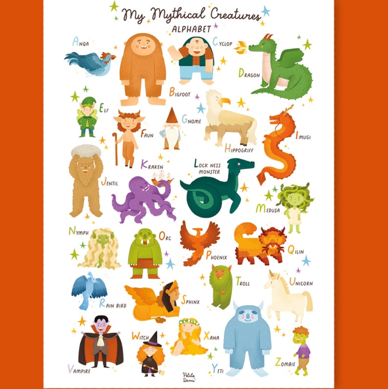 Mythical Creatures Alphabet Poster A3 Print for Kids Room & Nursery ...