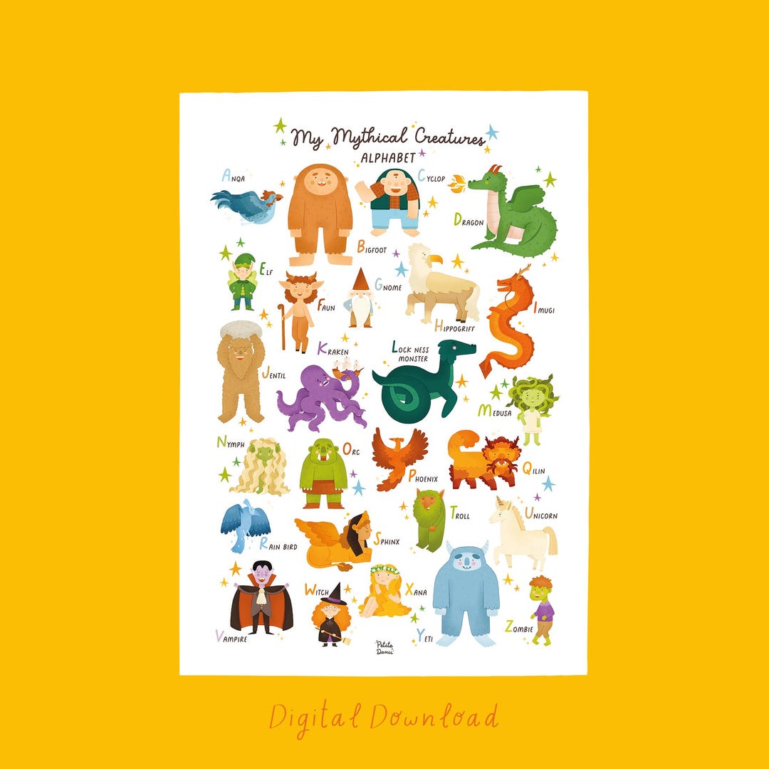 My Mythical Creatures Alphabet Printable Poster | Kids Room & Nursery ...